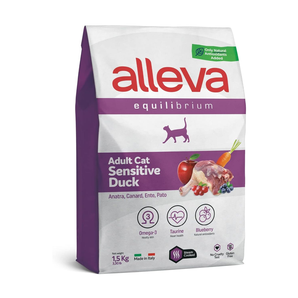 ALLEVA Equilibrium Sensitive Duck Adult Cat Gluten Free 1.5kg | VetAnima
